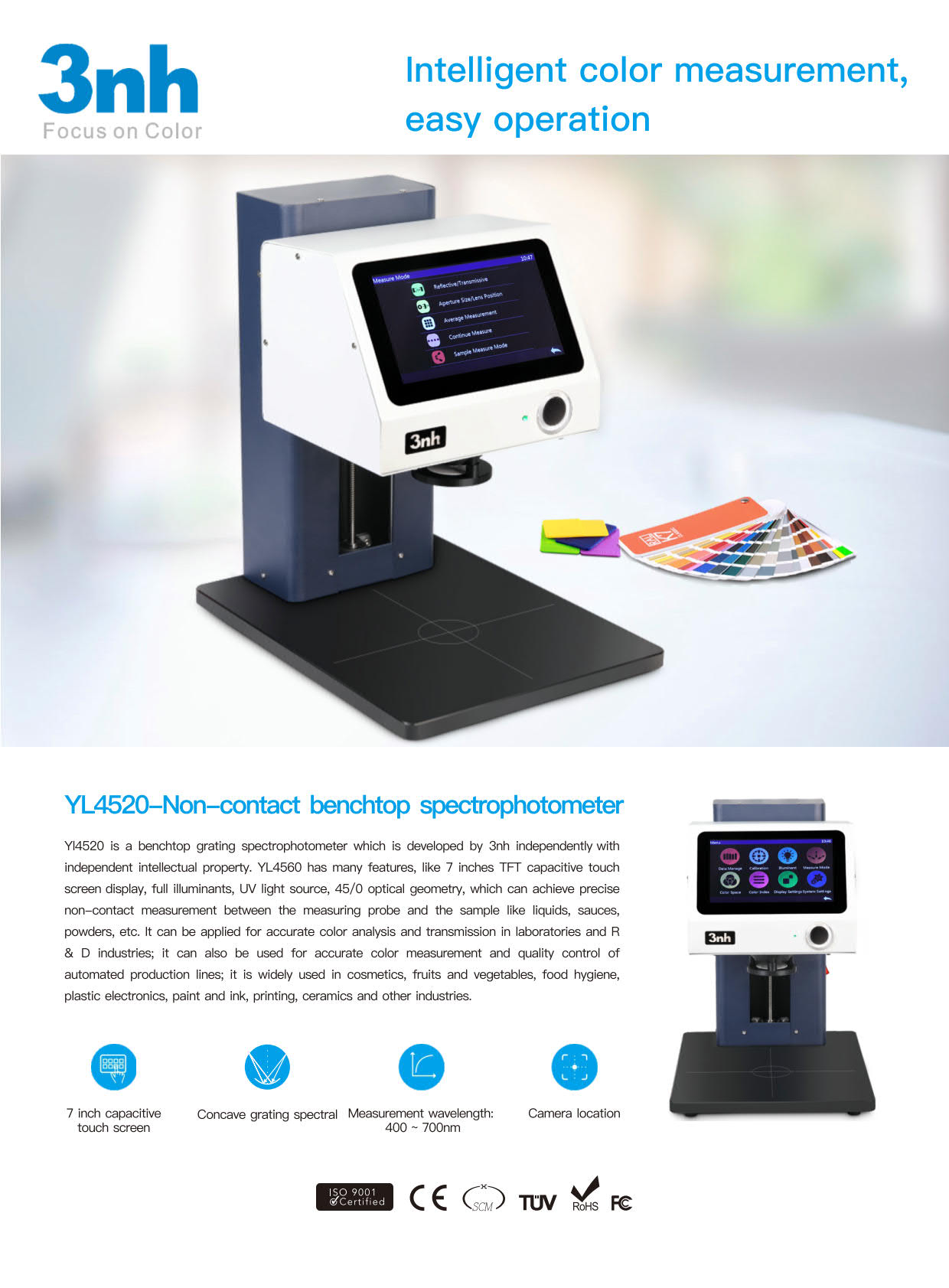 3nh รุ่นYL4520/(Manual)เครื่องสเปกโทรโฟโตมิเตอร์วัดชิ้นงานแบบไม่สัมผัสNon-Contact Color Meter ...