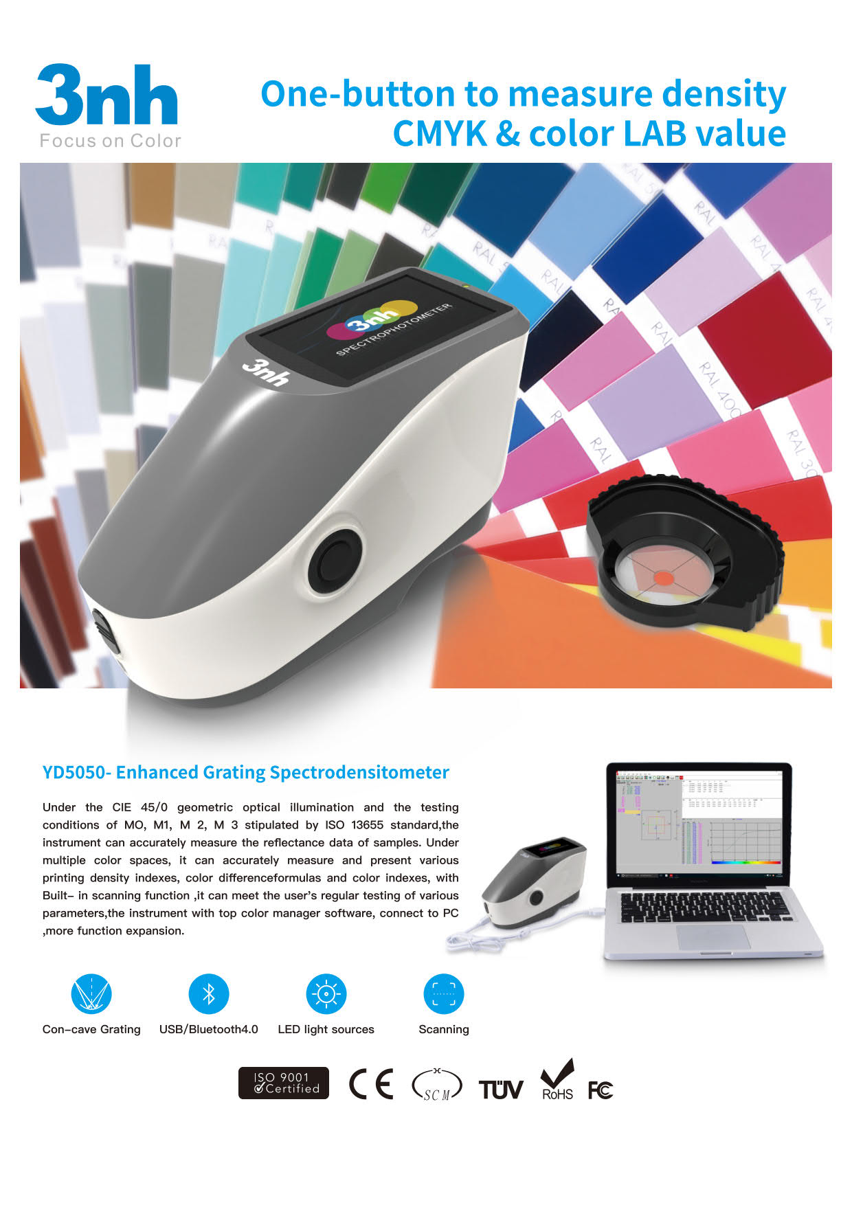 3nh รุ่นYD-4550เครื่องวัดสีสเปกโตรโฟโตมิเตอร์ความแม่นยำสูงPortable Spectrocolorimeter/Geometry ...