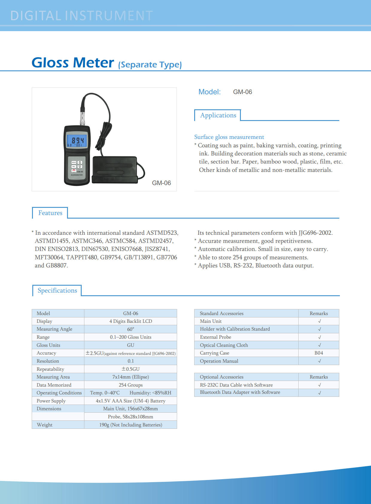 Landtek รุ่นGM-06เครื่องวัดความเงามีโพรบSurface Gloss Meter 60° Range:0.1～200Gloss Units - ศูนย์ ...