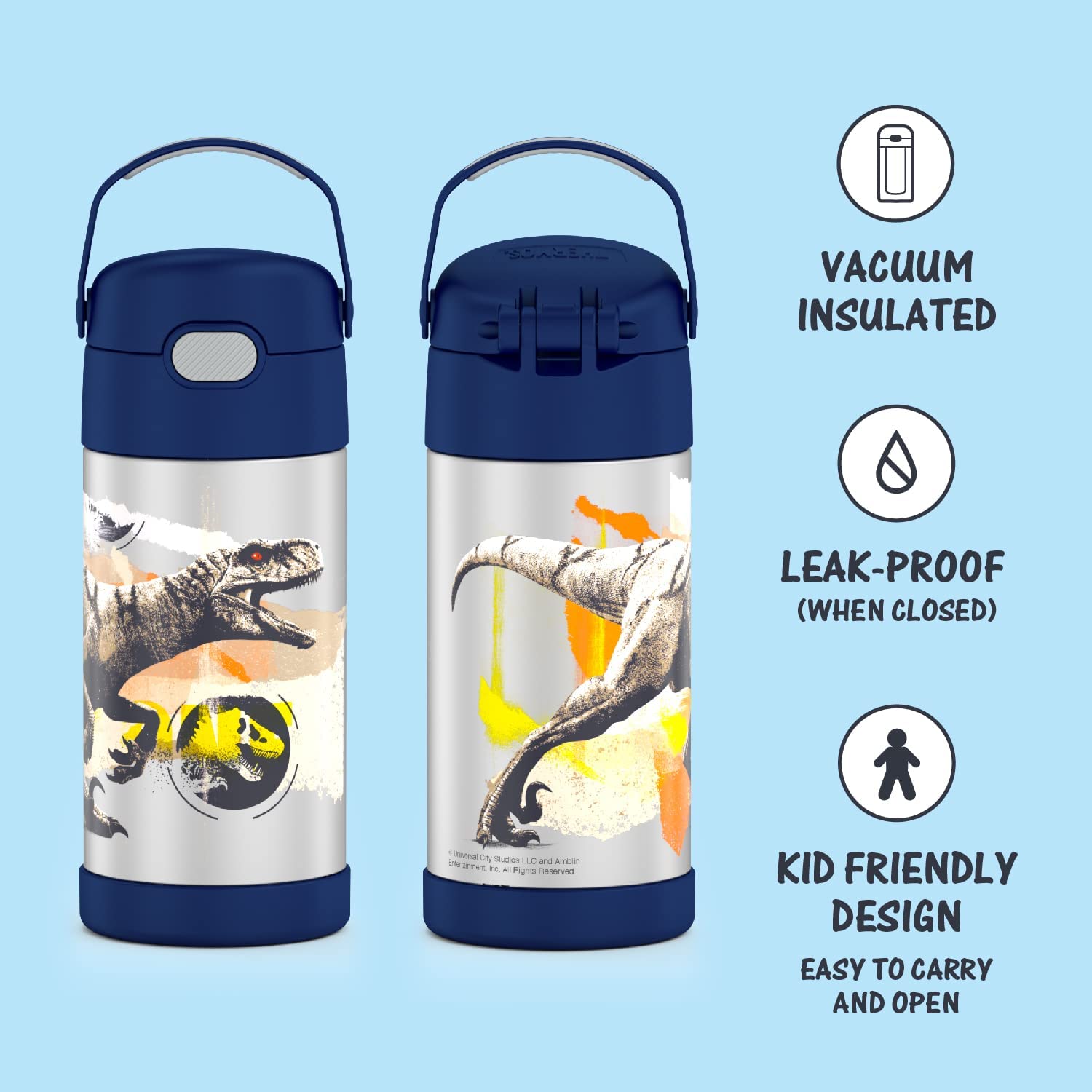 THERMOS Jurassic World: Dominion FUNTAINER 12 Ounce Stainless Steel Vacuum Insulated Kids Straw ...